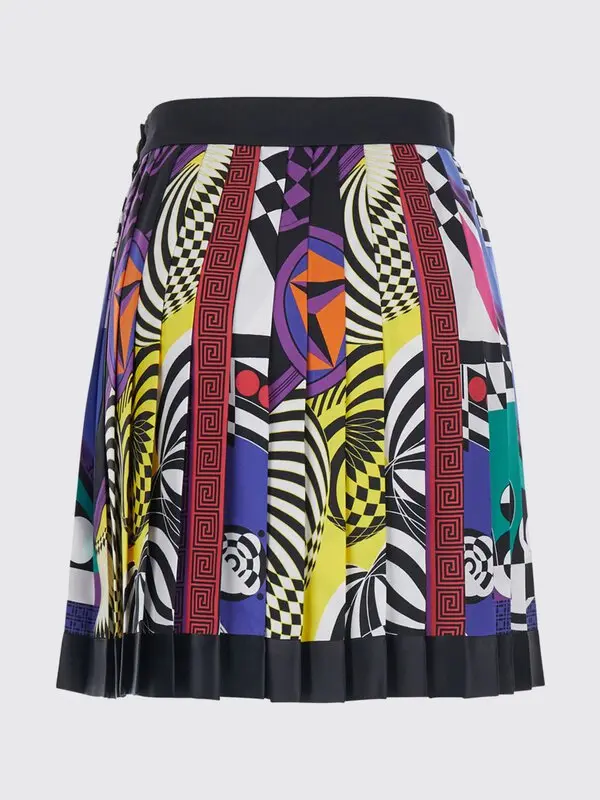 Versace High-waisted Pleated Cotton-blend Mini Skirt With Optical Print