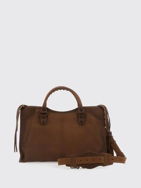 Balenciaga Le City Studded Sheepskin Leather Handbag With Mirror - Brown