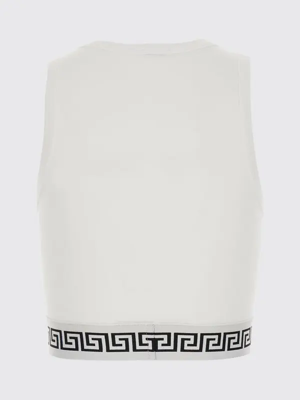 Versace Cropped Slim Fit Cotton-blend Top With Greca And Medusa Logo