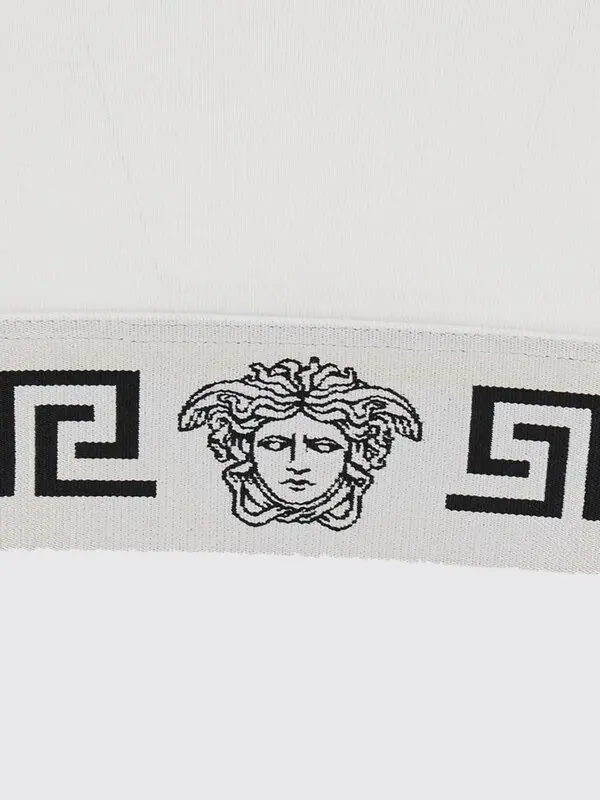 Versace Cropped Slim Fit Cotton-blend Top With Greca And Medusa Logo