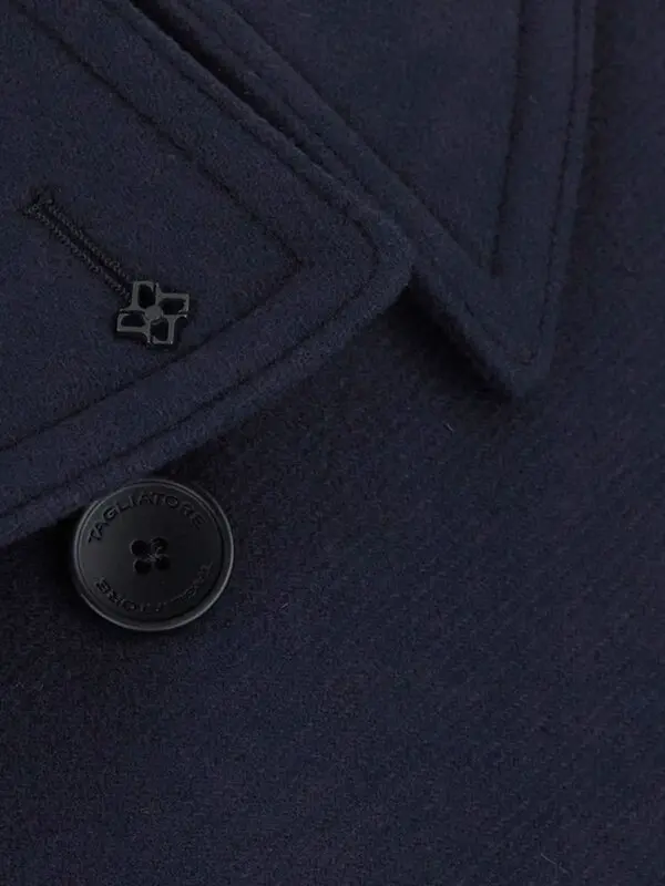 Tagliatore Double-breasted Knee-length Wool Coat With Cuff Straps - Blue