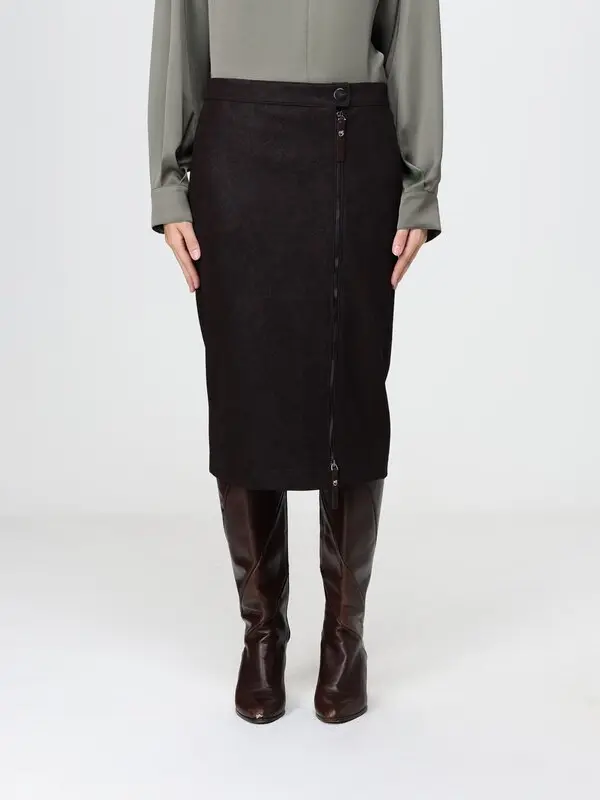 Pinko High-waisted Midi Pencil Skirt In Viscose Blend With Off-center Zip - Brown