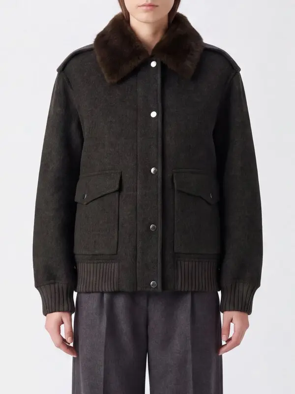PAROSH Pure Wool Bomber Jacket P.a.r.o.s.h. With Fur Collar And Epaulettes