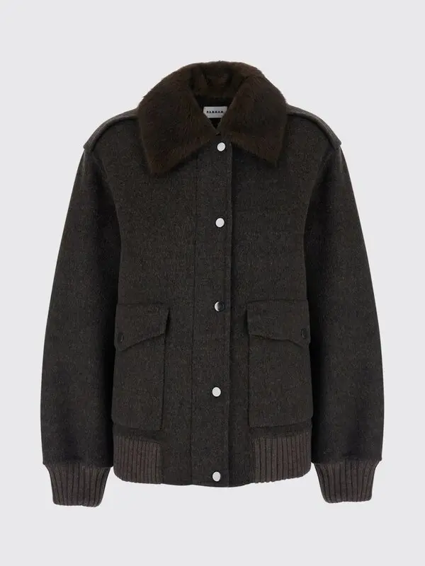 PAROSH Pure Wool Bomber Jacket P.a.r.o.s.h. With Fur Collar And Epaulettes