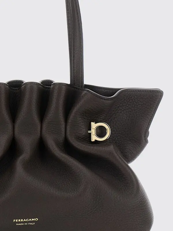 FERRAGAMO Soft Draped Nappa Leather Shoulder Bag With Double Handle - Brown