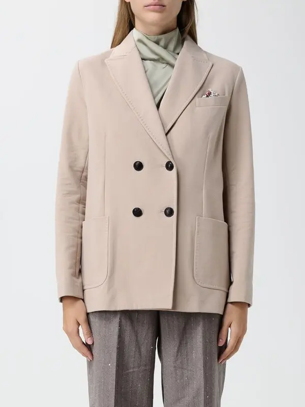 CIRCOLO 1901 Double-breasted Stretch Cotton Blazer With Patch Pockets - Beige