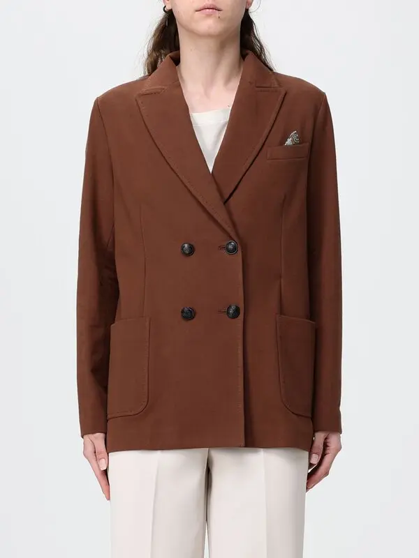 CIRCOLO 1901 Double-breasted Stretch Cotton Blazer With Patch Pockets - Brown