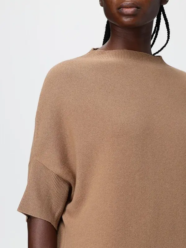 Fabiana Filippi A-line Midi Dress In Cashmere And Silk With Lace Inserts - Camel
