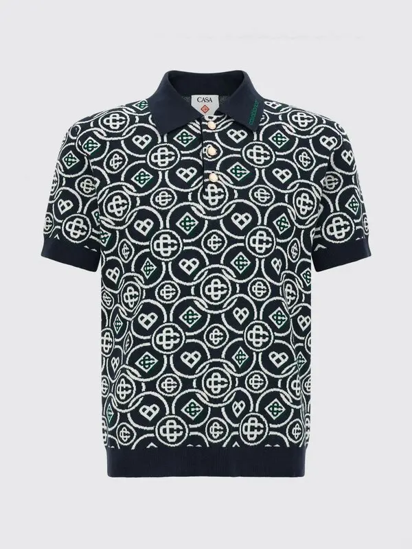 Casablanca Knitted Cotton Polo Shirt With Contrast Logo And Ribbed Trims