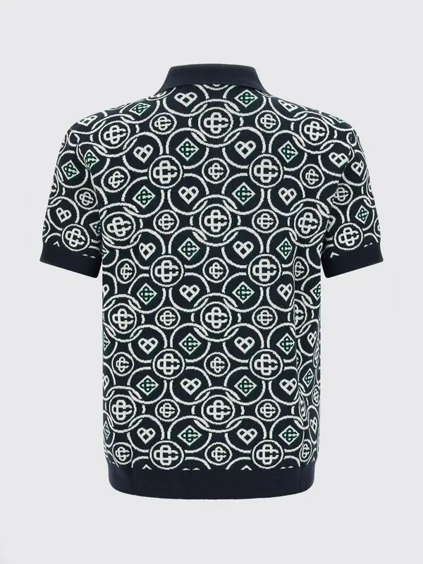 Casablanca Knitted Cotton Polo Shirt With Contrast Logo And Ribbed Trims