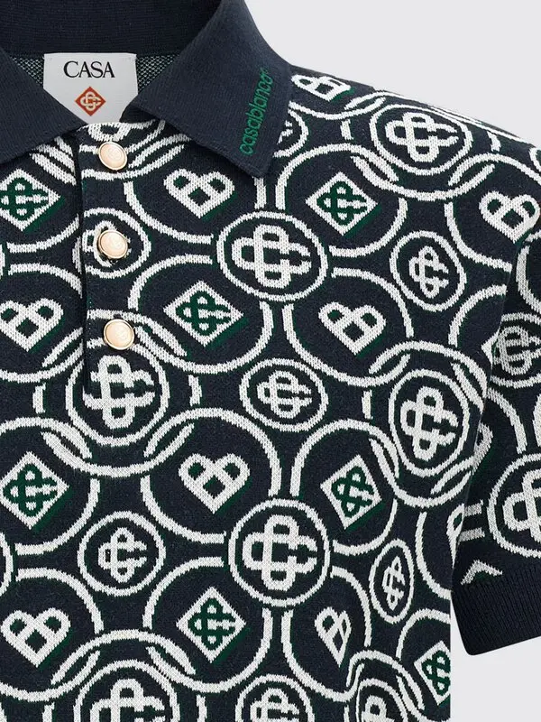 Casablanca Knitted Cotton Polo Shirt With Contrast Logo And Ribbed Trims