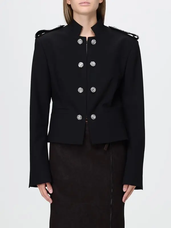 Pinko Slim Fit Crêpe Blazer With Jewel Buttons, Epaulettes And Concealed Fastening