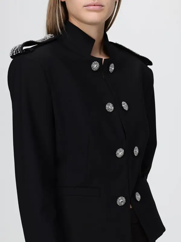 Pinko Slim Fit Crêpe Blazer With Jewel Buttons, Epaulettes And Concealed Fastening