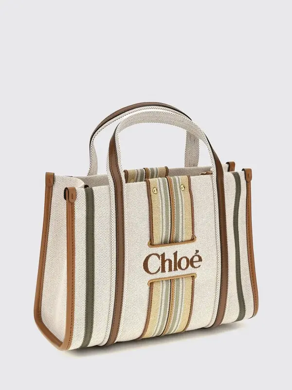 Chloé Woody Loop Multicoloured Stripe Canvas Handbag With Embroidered Logo - Brown