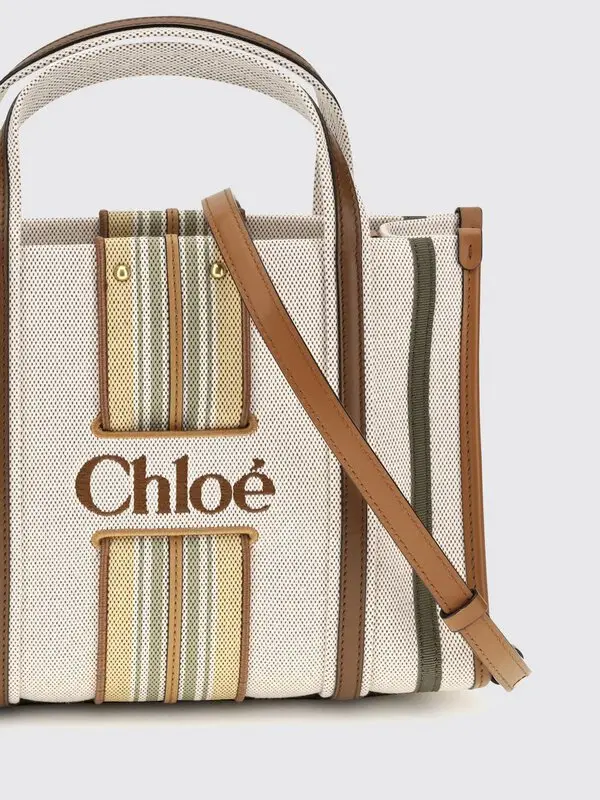 Chloé Woody Loop Multicoloured Stripe Canvas Handbag With Embroidered Logo - Brown