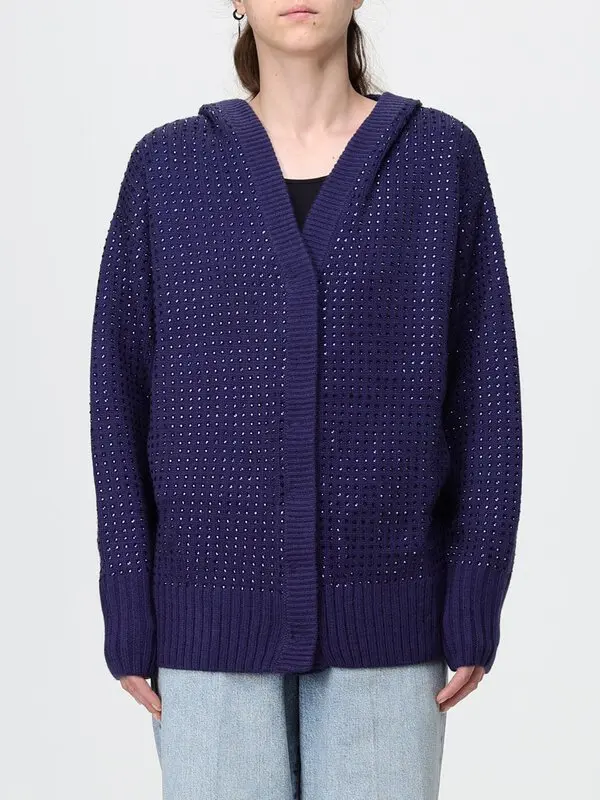 Pinko Hooded Wool-blend Cardigan With Embroidery And Crystal Embellishments