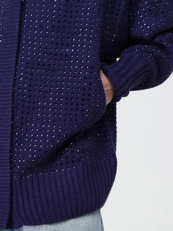 Pinko Hooded Wool-blend Cardigan With Embroidery And Crystal Embellishments