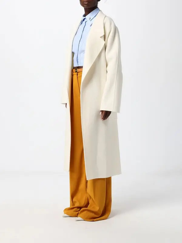 Elisabetta Franchi Long Robe Coat In Pure Wool With A Waist Belt - White