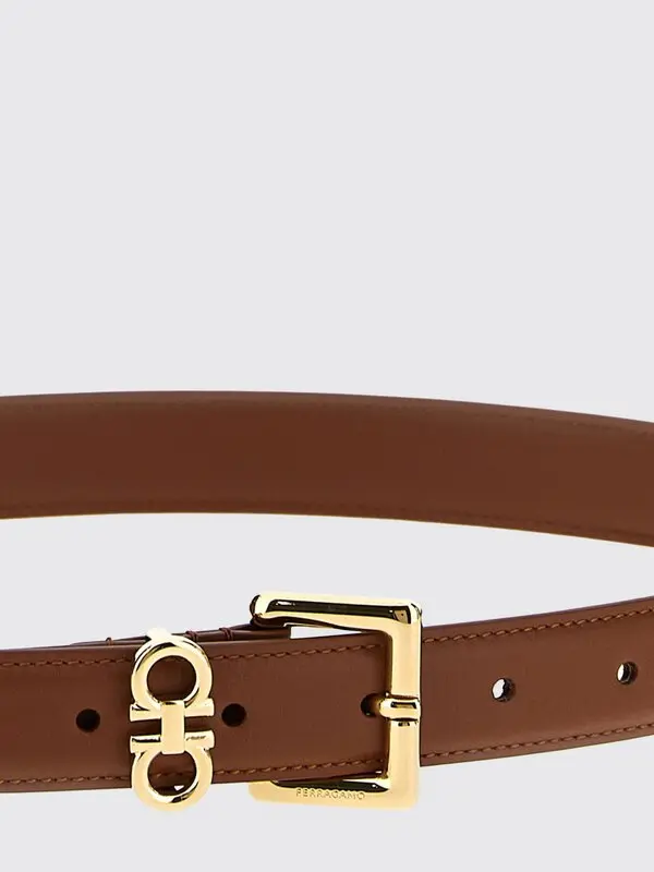 FERRAGAMO Double Gancini Adjustable Smooth Calfskin Leather Belt - Brown