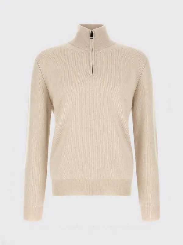 Brioni Half-zip Turtleneck Jumper In Cashmere And Wool Blend - Ivory