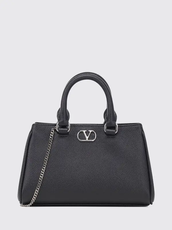 Valentino Garavani Vlogo Signature Grained Calfskin Leather Handbag - Black