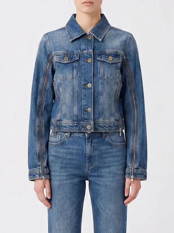 Liu Jo Cotton Denim Jacket With Zipped Cuffs And Metallic Buttons - Blue