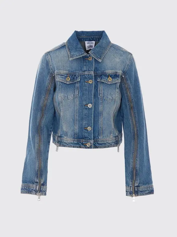 Liu Jo Cotton Denim Jacket With Zipped Cuffs And Metallic Buttons