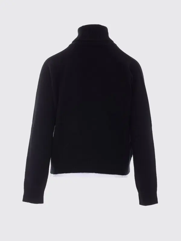 Liu Jo Wool And Cotton Turtleneck With Shoulder Buttons And Contrast Logo - Black