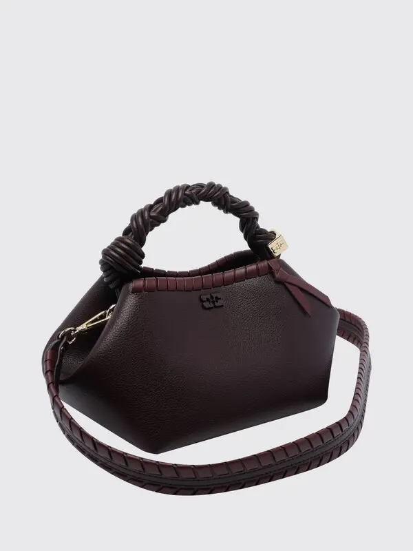 GANNI Bou Handbag With Braided Handle, Logo, And Contrast Stitching