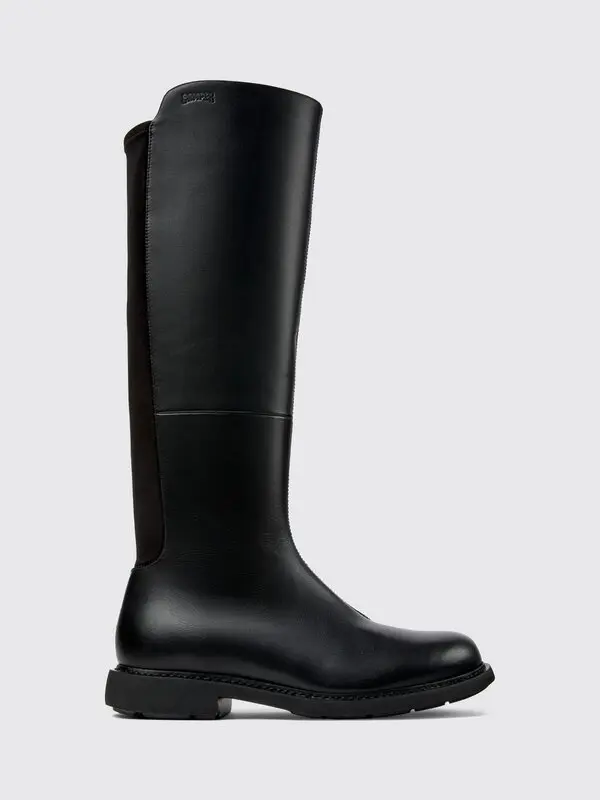 Camper Neuman Smooth Leather Knee-high Boots With Side Zip And Round Toe - Black