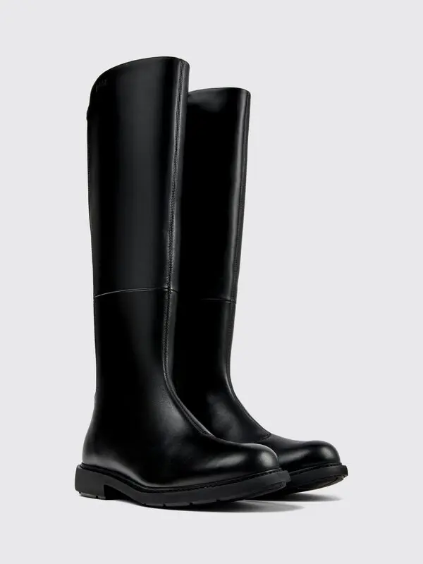 Camper Neuman Smooth Leather Knee-high Boots With Side Zip And Round Toe - Black