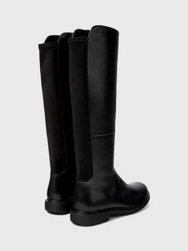Camper Neuman Smooth Leather Knee-high Boots With Side Zip And Round Toe - Black