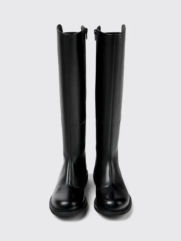 Camper Neuman Smooth Leather Knee-high Boots With Side Zip And Round Toe - Black