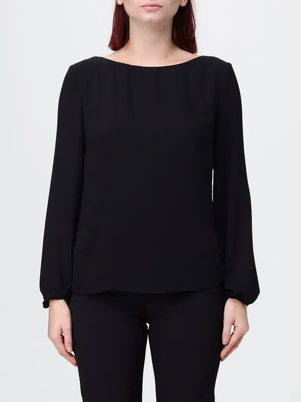 HANITA Satin Blouse With Long Sleeves And V-back Neckline - Black