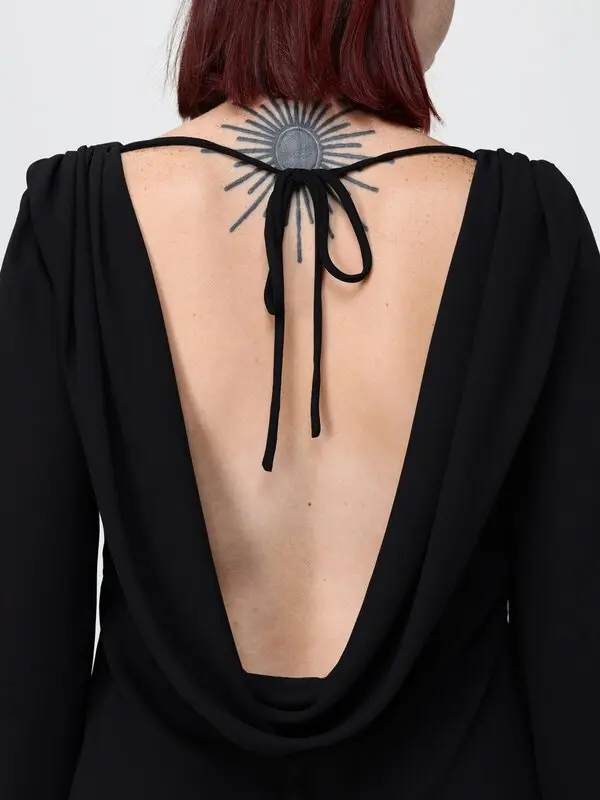 HANITA Satin Blouse With Long Sleeves And V-back Neckline - Black