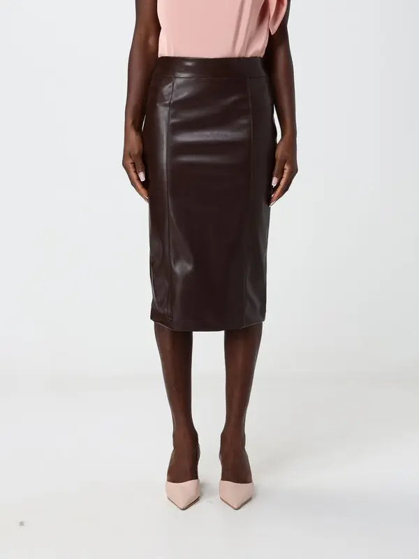 HANITA High-waisted Smooth Faux Leather Midi Pencil Skirt - Brown