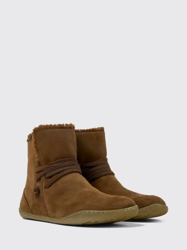 Camper Peu Nubuck Slip-on Ankle Boots With Elastic Laces And Round Toe - Brown