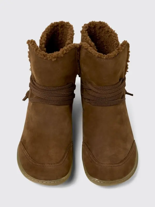 Camper Peu Nubuck Slip-on Ankle Boots With Elastic Laces And Round Toe - Brown