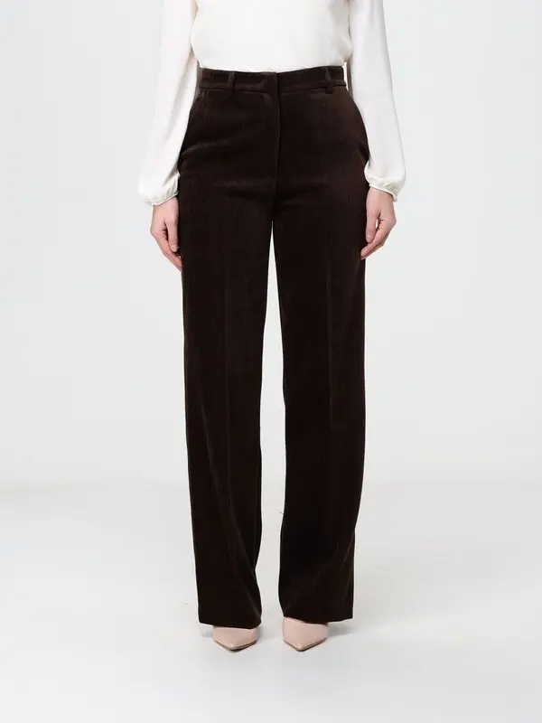 HANITA High-waisted Wide-leg Velvet Trousers With Belt Loops - Brown