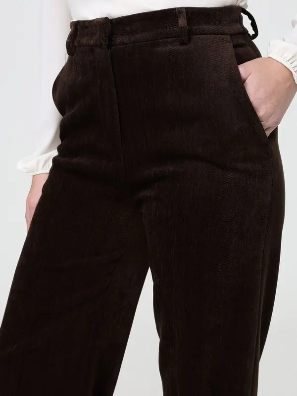 HANITA High-waisted Wide-leg Velvet Trousers With Belt Loops - Brown