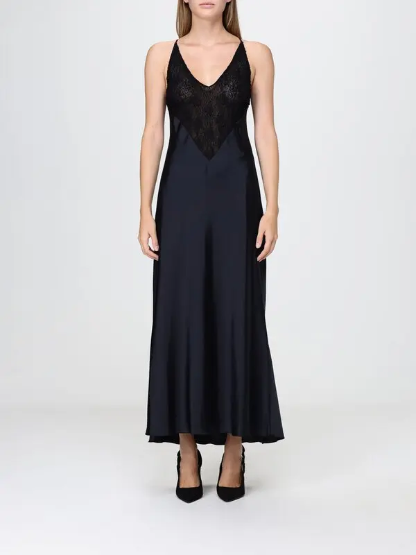 HANITA Satin Slip Midi Dress With Lace Inserts And Criss-cross Straps