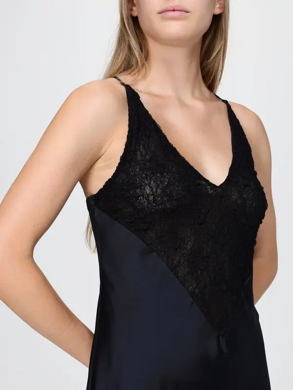 HANITA Satin Slip Midi Dress With Lace Inserts And Criss-cross Straps