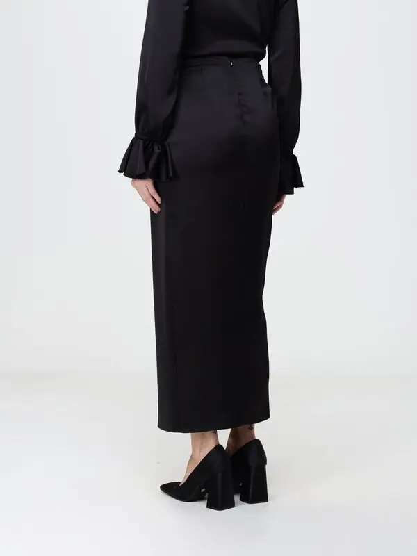 HANITA Draped High-waisted Satin Long Pencil Skirt - Black
