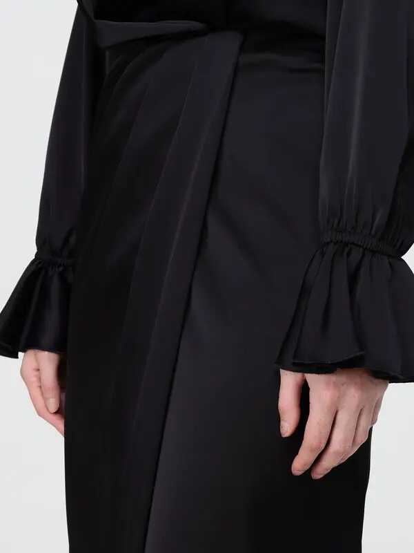 HANITA Draped High-waisted Satin Long Pencil Skirt - Black