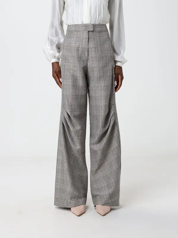 HANITA Prince Of Wales Crêpe High-waisted Flared Trousers