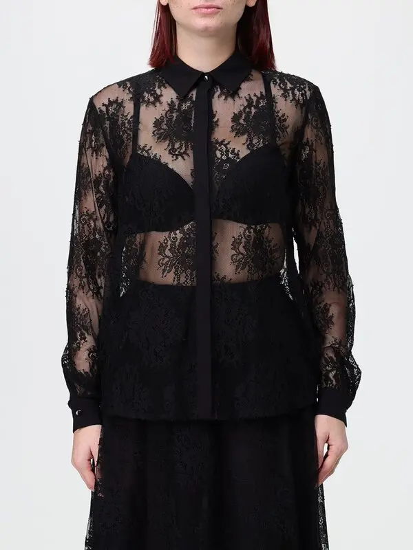 HANITA Elegant Lace Shirt With French Collar And Concealed Placket - Black