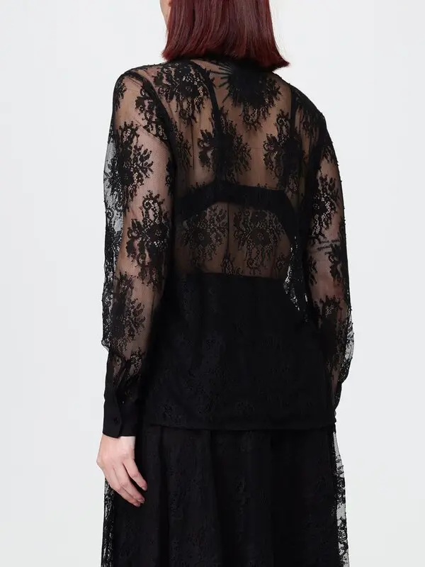 HANITA Elegant Lace Shirt With French Collar And Concealed Placket - Black