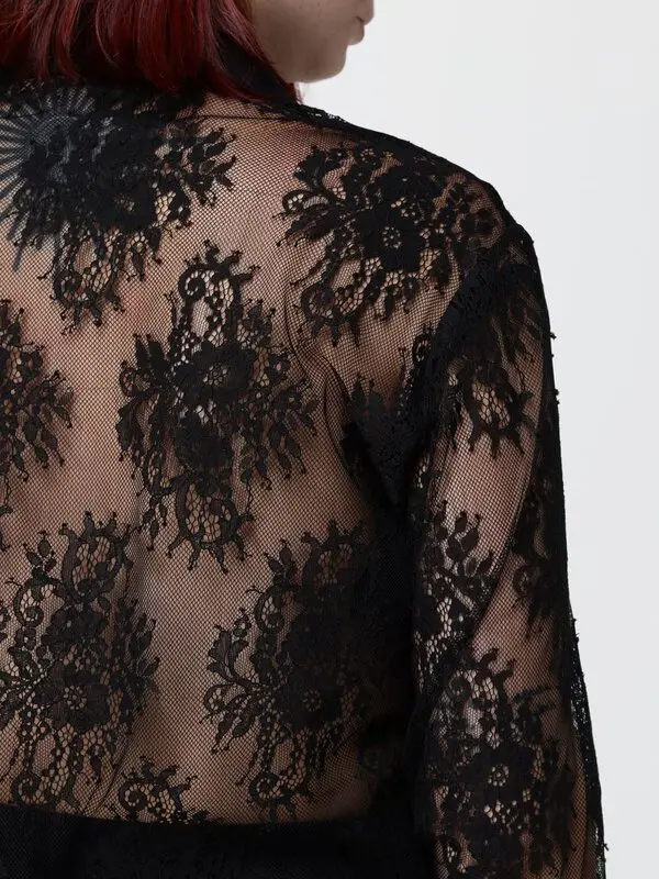 HANITA Elegant Lace Shirt With French Collar And Concealed Placket - Black
