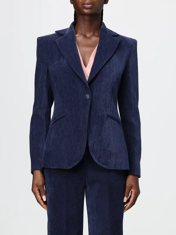 HANITA Single-breasted Velvet Blazer With Lapel Collar And Slit Pockets - Blue