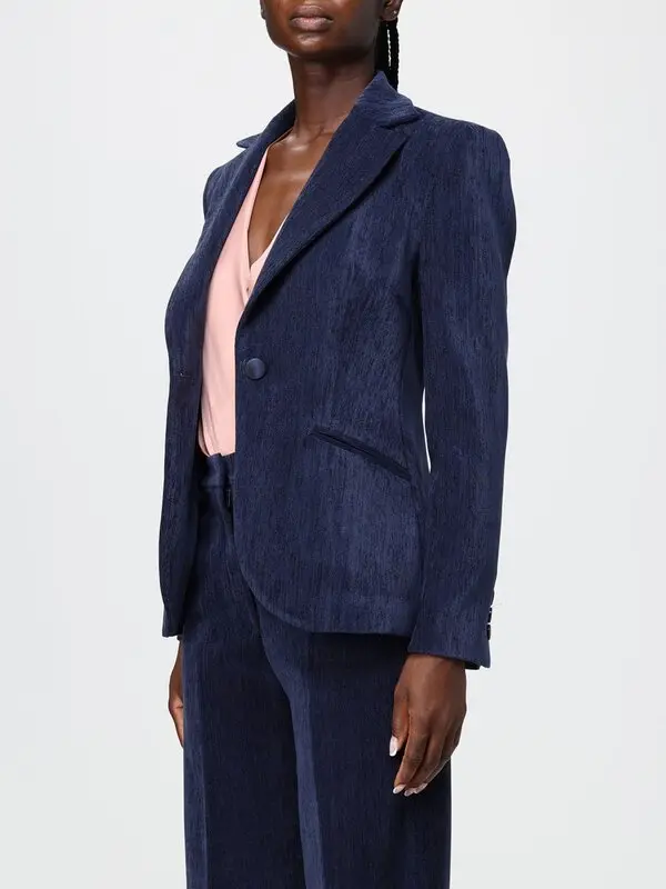 HANITA Single-breasted Velvet Blazer With Lapel Collar And Slit Pockets - Blue